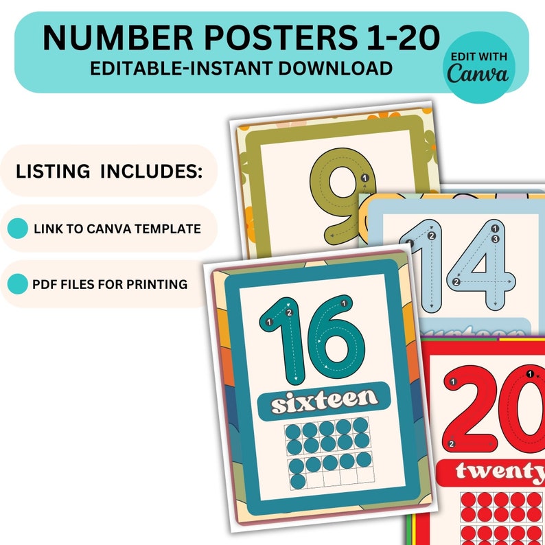Number Posters Classroom 0-20 Class Posters Education Flash Cards ...