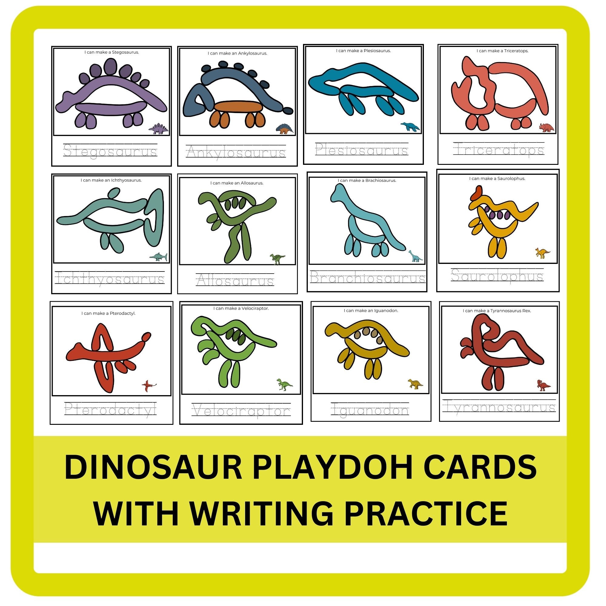 Dinosaur Play Doh Mats Visual Cards Printable Play Dough Party ...