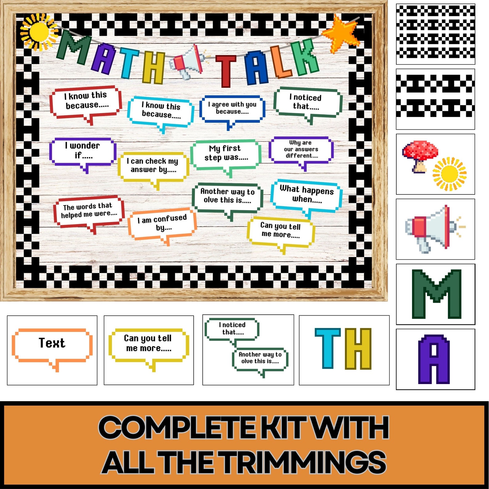 Groovy Pixel Classroom Decor Math Talk Bulletin Board Math Talk Posters ...