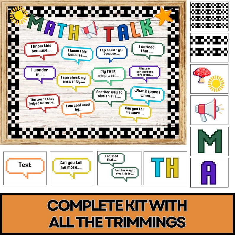 Groovy Pixel Classroom Decor Math Talk Bulletin Board Math Talk Posters ...