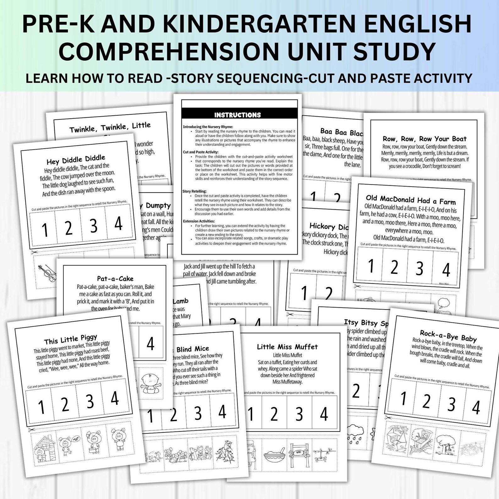 Preschool Reading and Sequencing Unit Study Homeschool Kindergarten ...