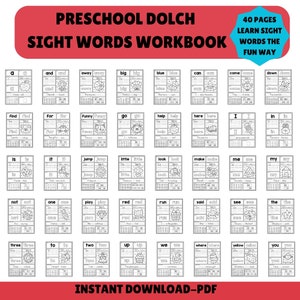 Sight Words Worksheets Printable Instant Download Preschool ...