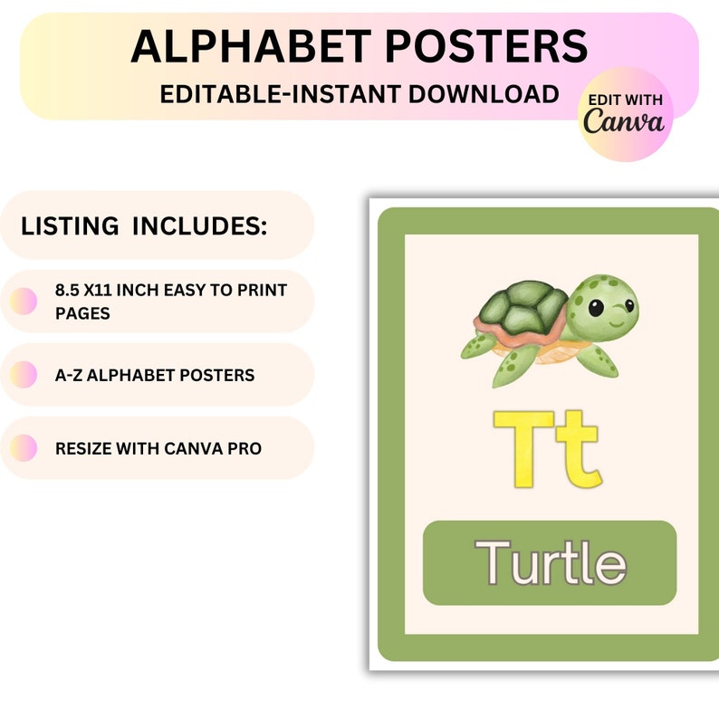 Alphabet Classroom Editable Posters Letter Templates Watercolor Canva ...
