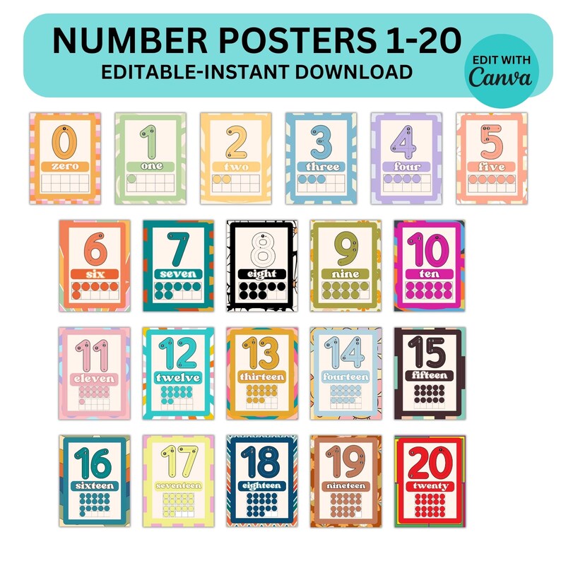 Number Posters Classroom 0-20 Class Posters Education Flash Cards ...