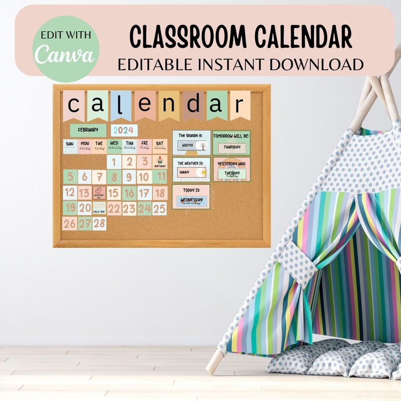 Classroom Calendar Display and Weather Station, Printable Modern Boho ...