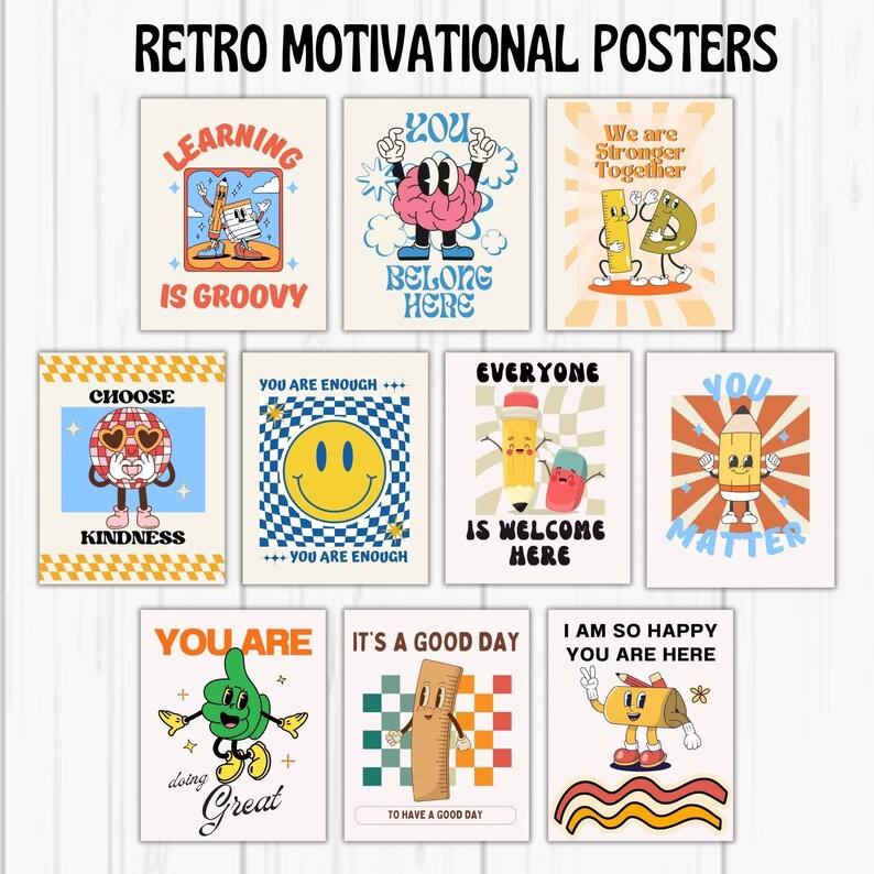 Retro Motivational Posters Groovy Classroom Decor Growth Mindset ...