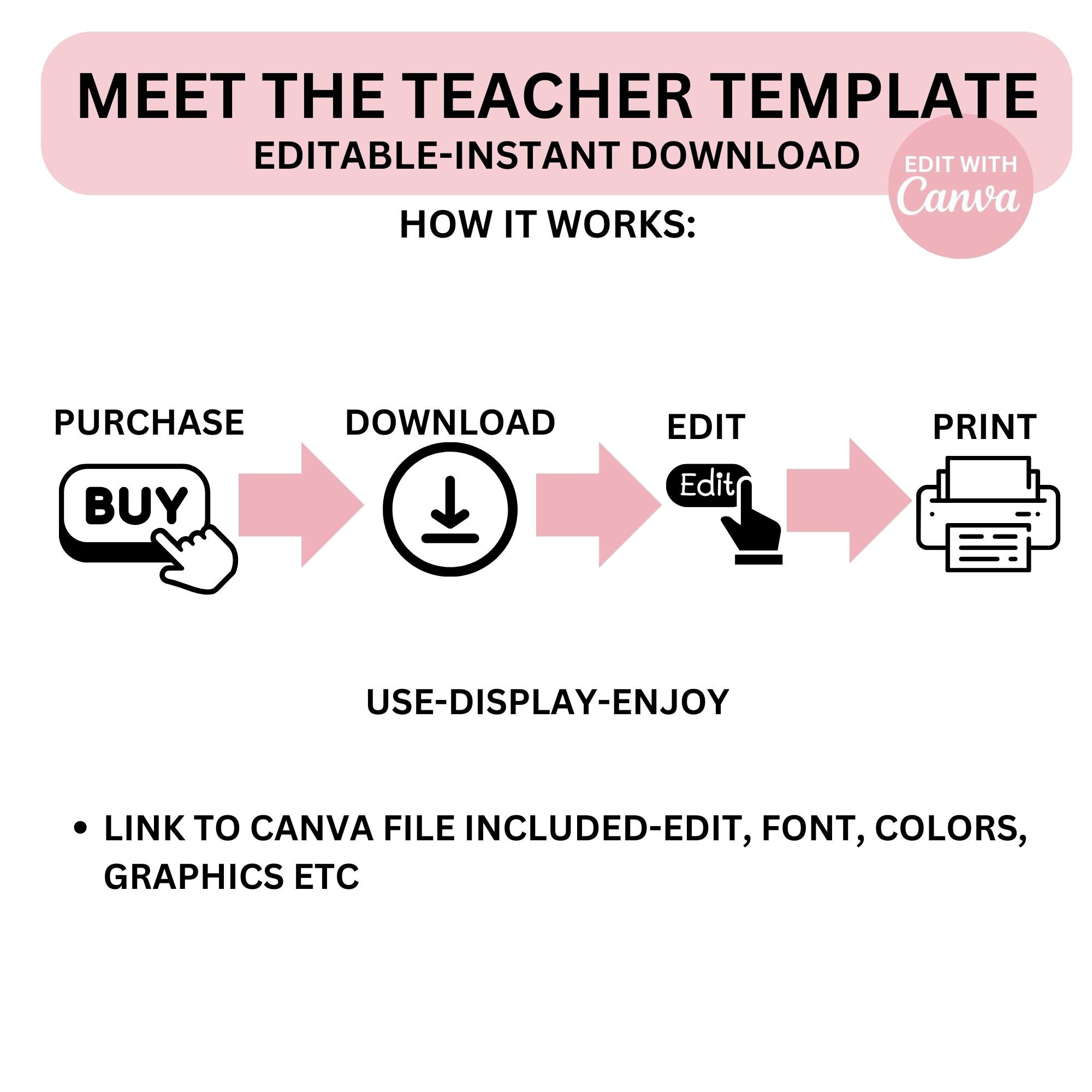 Meet the Teacher Classroom Printable Template Teacher Introduction Boho ...
