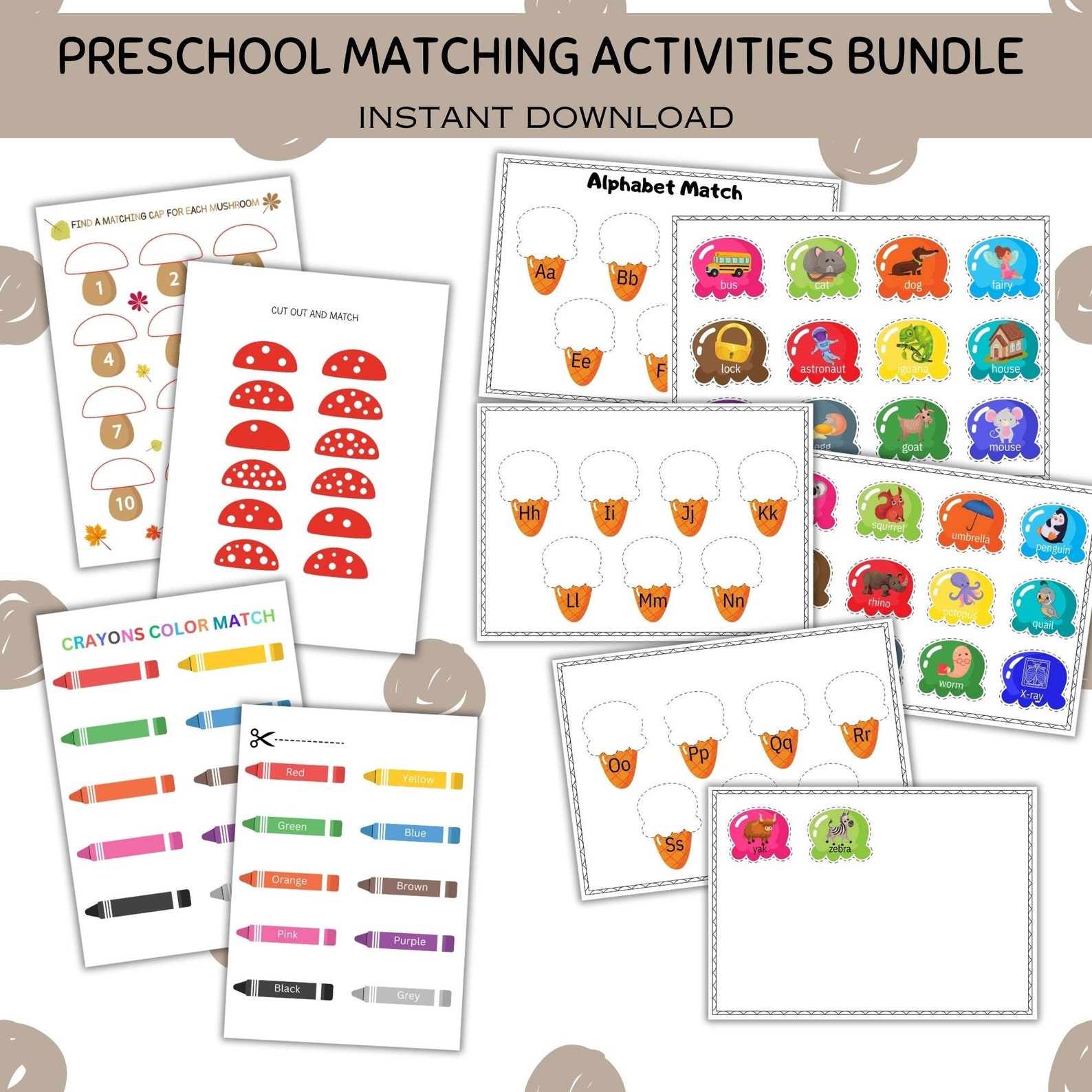Preschool Matching Game Bundle Color Matching Number Matching Alphabet ...