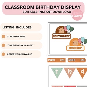 Classroom Birthday Printable Display Editable in Canva Boho Modern ...
