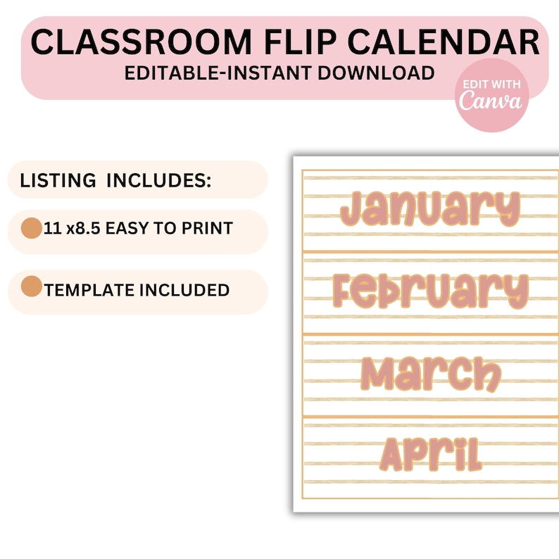 Classroom Flip Calendar Display Modern Boho Classroom Decor Editable ...