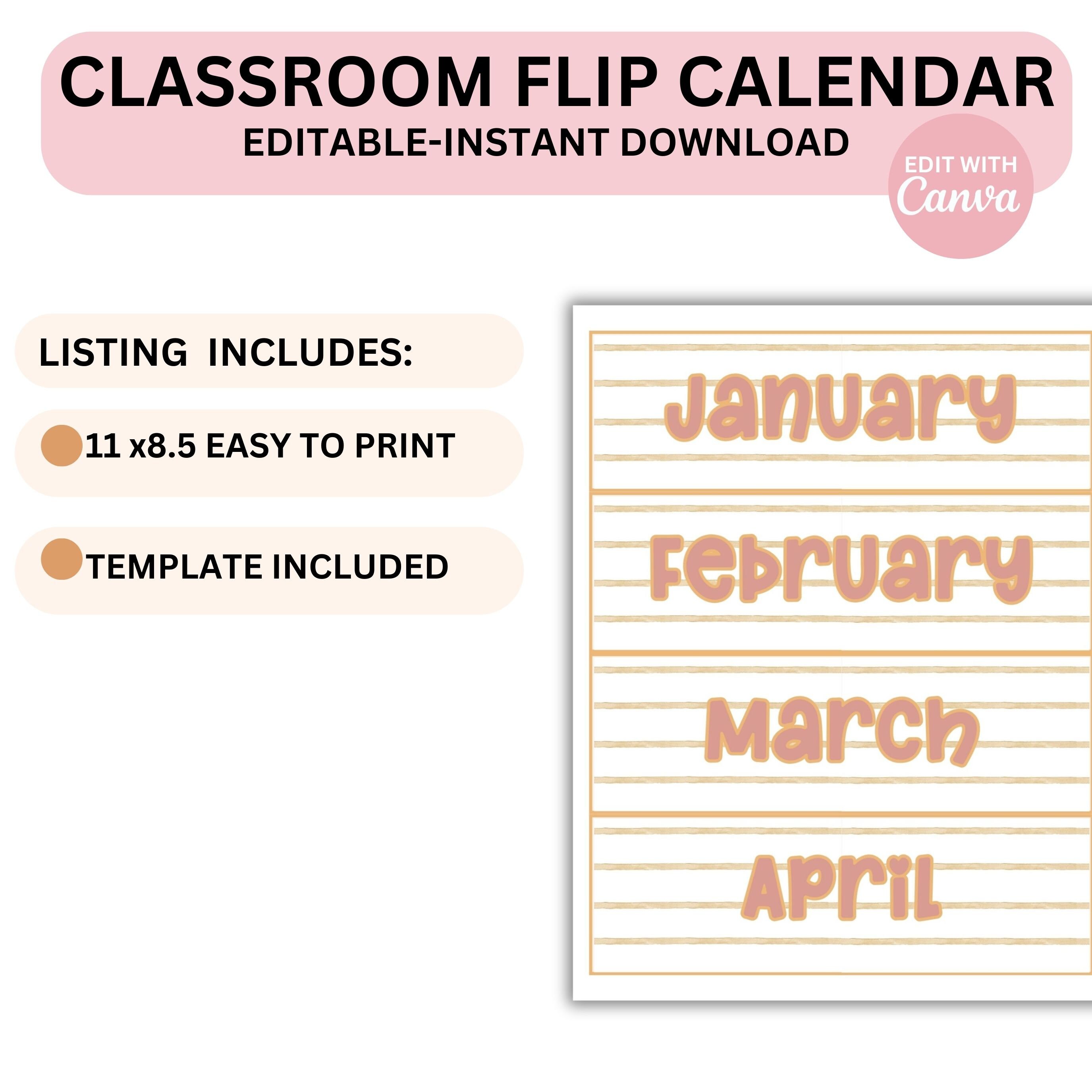 Classroom Flip Calendar Display Modern Boho Classroom Decor Editable ...