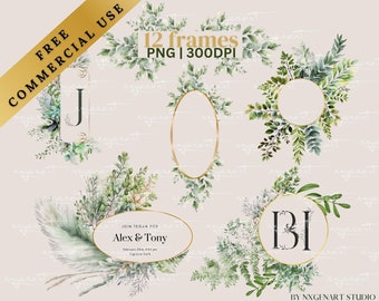 Watercolor Greenery Frames Borders 20pc PNG Clipart Greenery Bundle ...