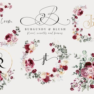 Watercolor Burgundy Blush Floral Clipart, Burgundy Flowers, Blush ...