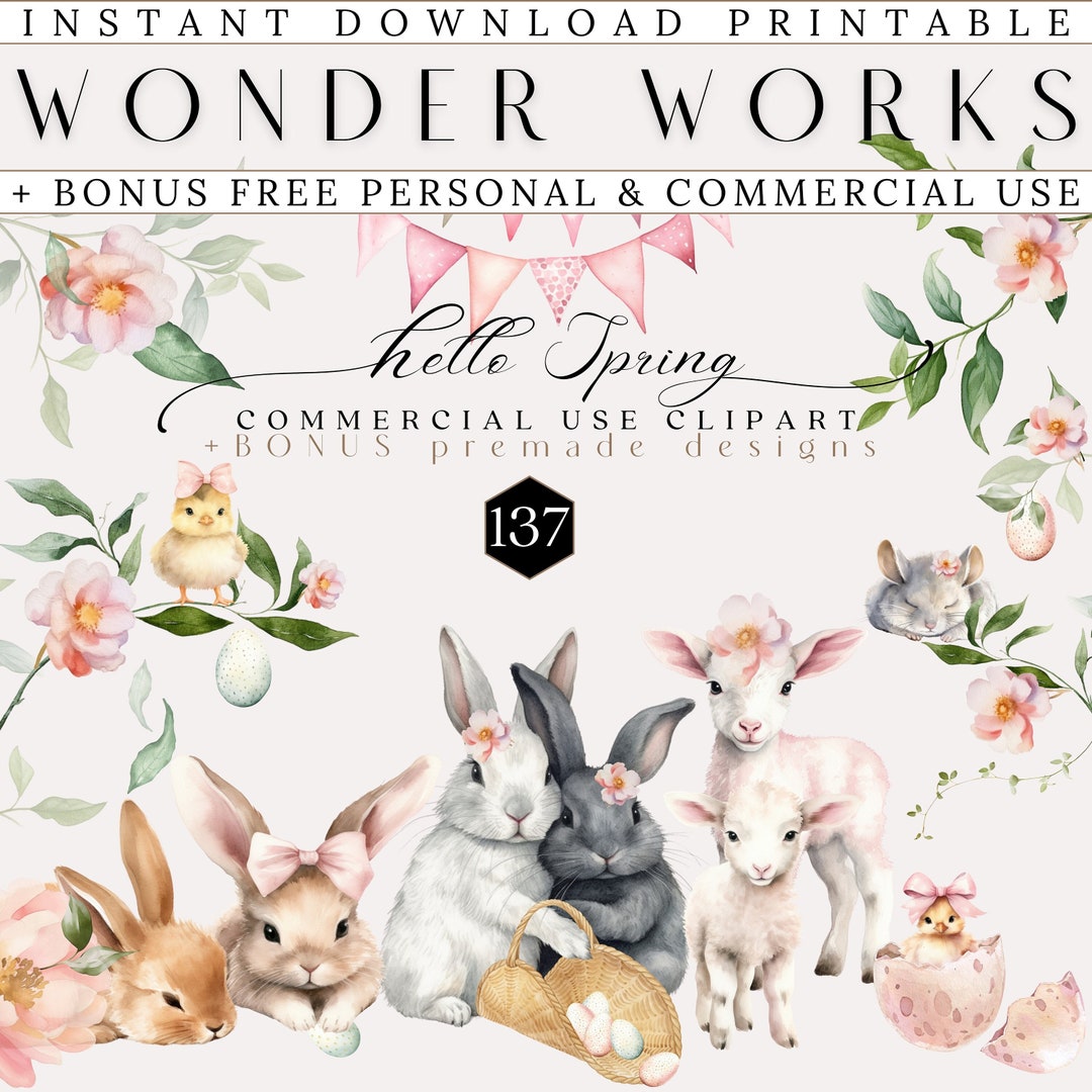 Flower Bunnies Clipart, Easter Bunnies Clipart, Watercolor Wildflower ...