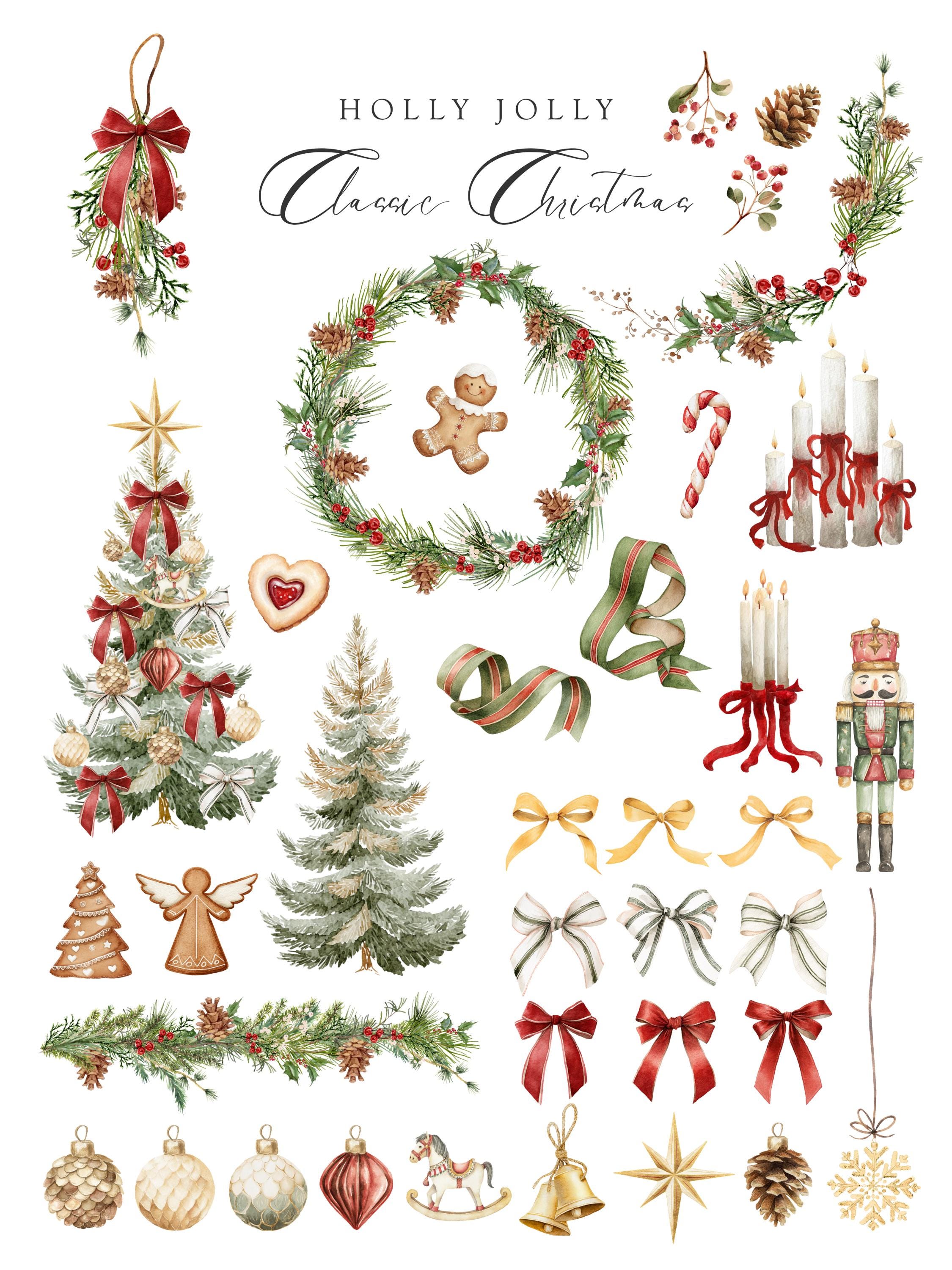 Watercolor Classic Christmas Clipart | Preppy Christmas, Winter Art ...