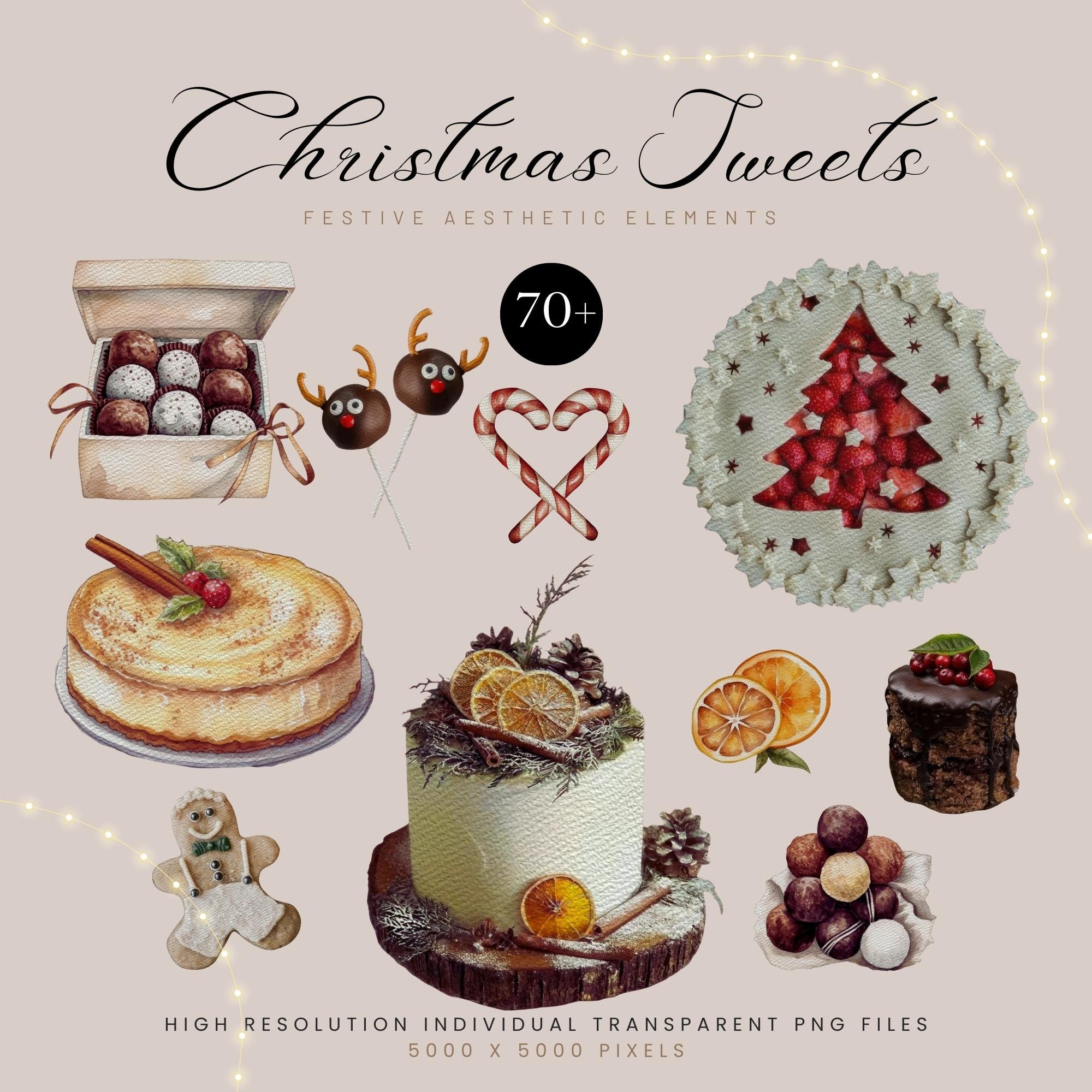 Christmas Sweets Clipart, Watercolor Sweets PNG Bundle, Deserts Clipart ...