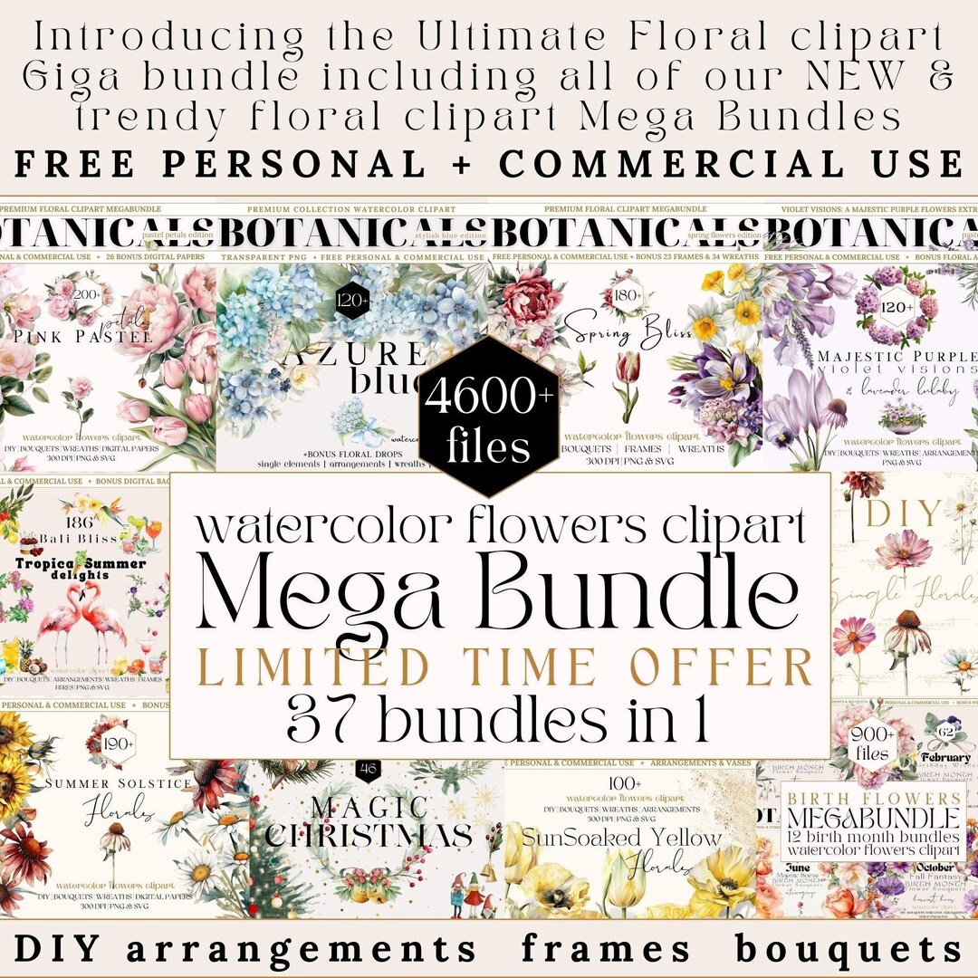 Floral Clipart Megabundle for Commercial Use, All Year Flowers Clipart ...