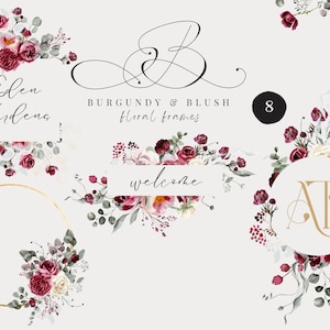 Watercolor Burgundy Blush Floral Clipart, Burgundy Flowers, Blush ...