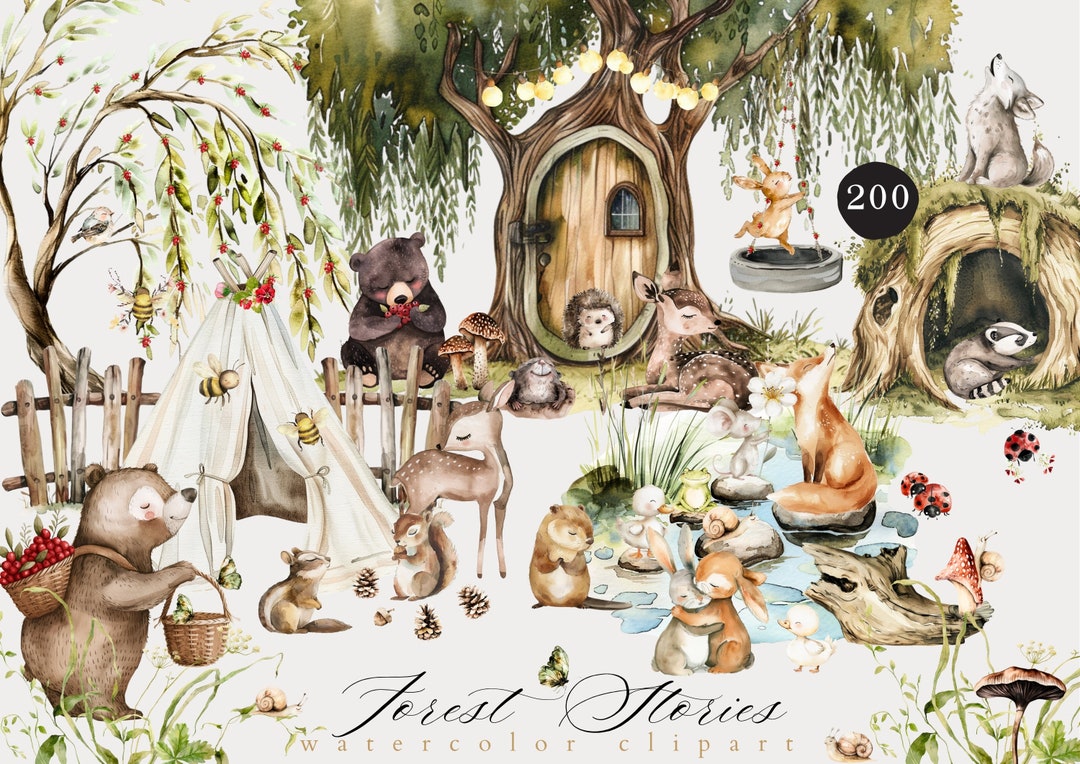 Watercolor Woodland Animals Clipart | Forest Nursery PNG Images + Baby ...