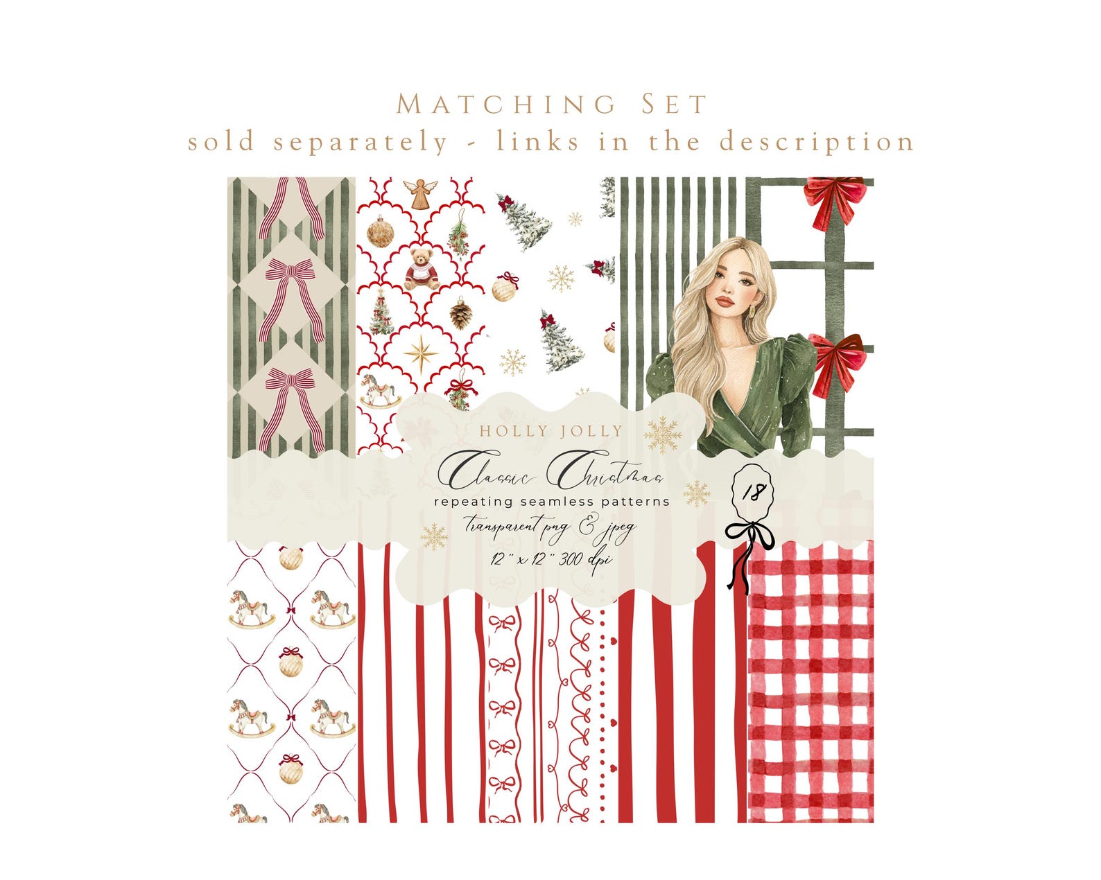 Watercolor Classic Christmas Clipart, Preppy Christmas PNG Bundle ...