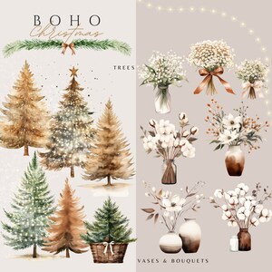 Boho Christmas Watercolor PNG Bundle Cute Christmas Graphics, Cozy ...