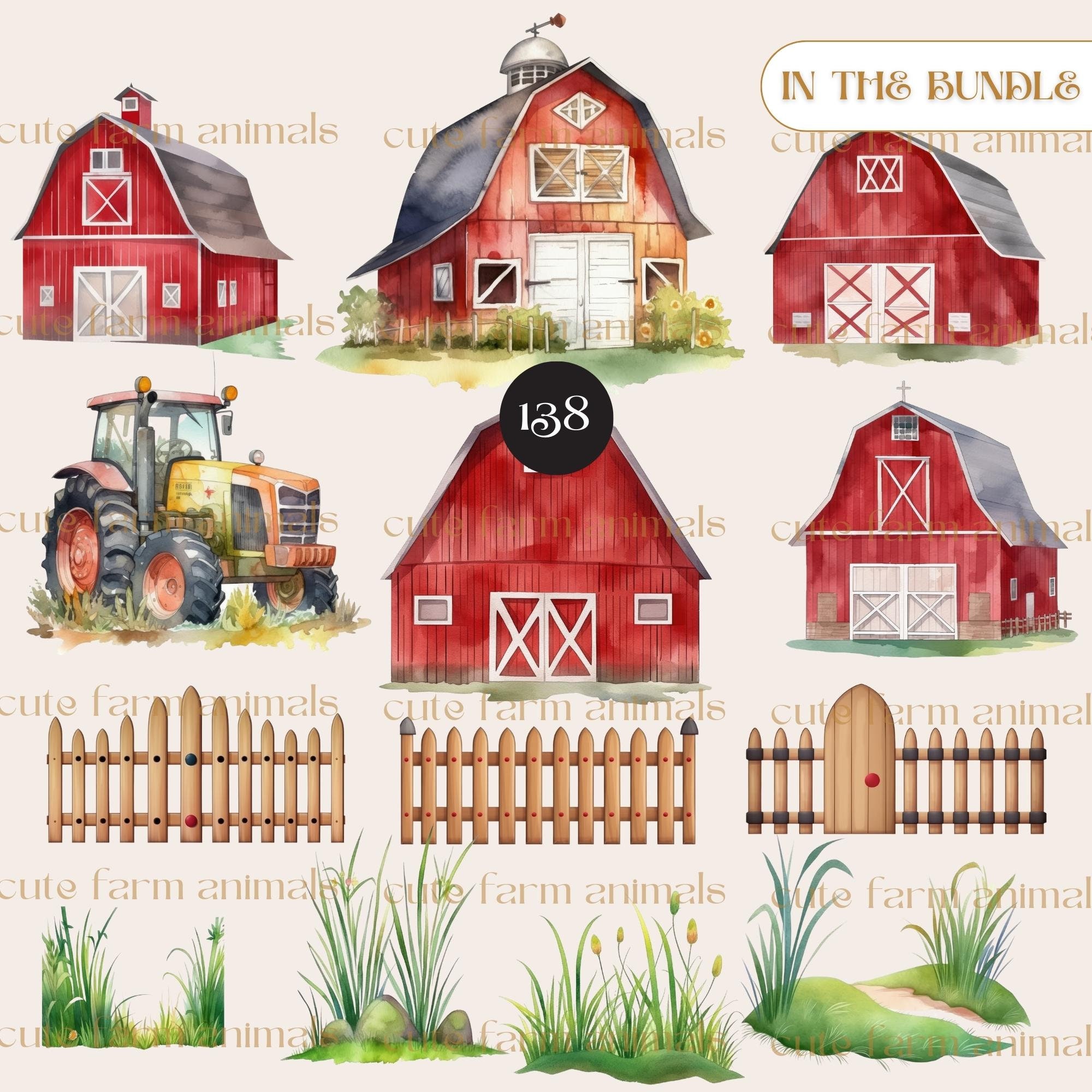 Cute Farm Animals Clipartfarmyard Animals Clipartfarm Baby - Etsy