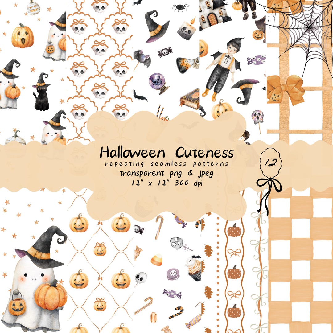 Cute Halloween Digital Papers, Spooky Halloween Seamless Pattern ...