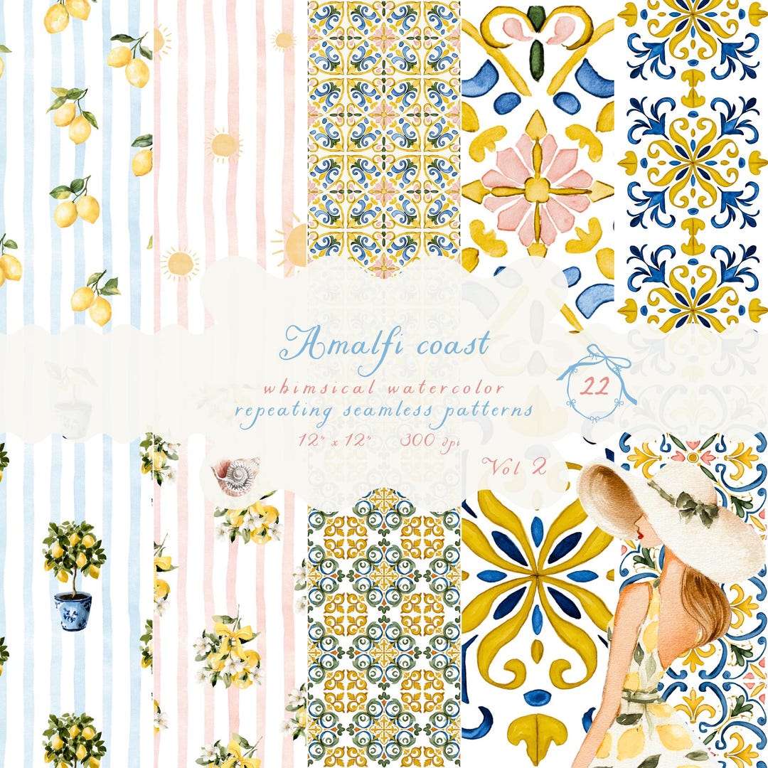 Watercolor Italian Tile Seamless Pattern | Mediterranean Lemon Design ...