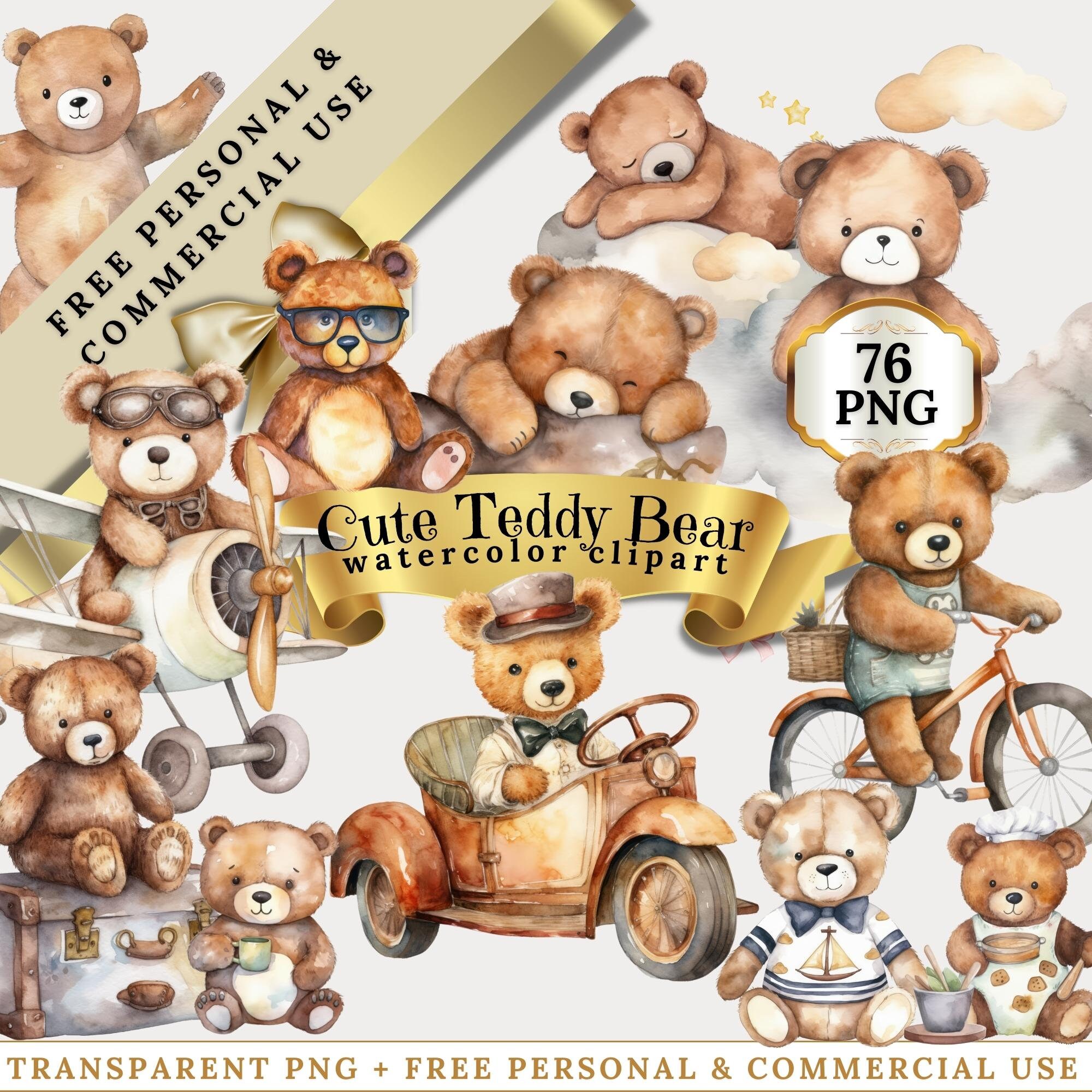 Teddybear Bundlewatercolor Clipartprintable - Etsy