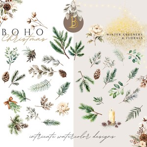 Boho Christmas Watercolor PNG Bundle Cute Christmas Graphics, Cozy ...