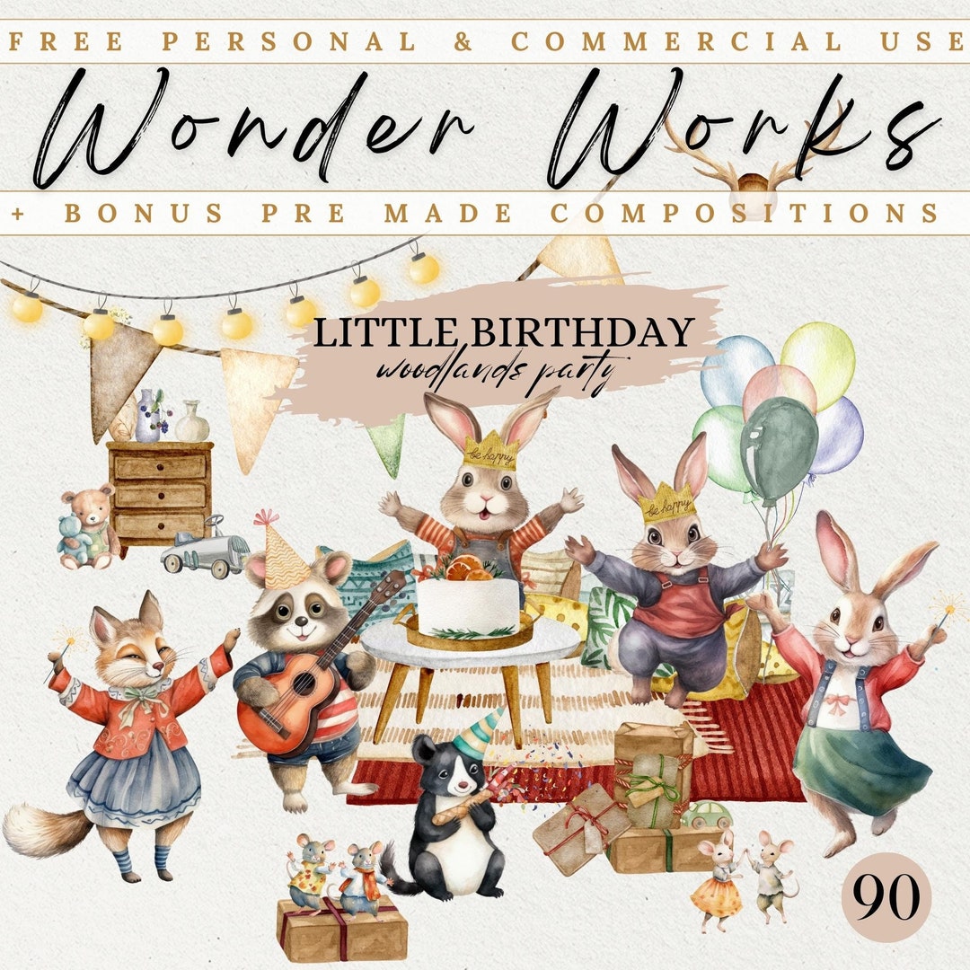 Woodland Animals Birthday Clipart, Birthday Invite Clipart, Baby Shower ...