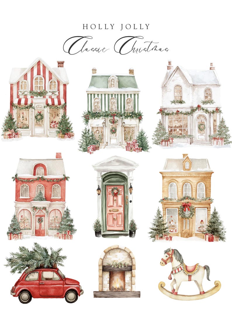 Watercolor Classic Christmas Clipart, Preppy Christmas PNG Bundle ...