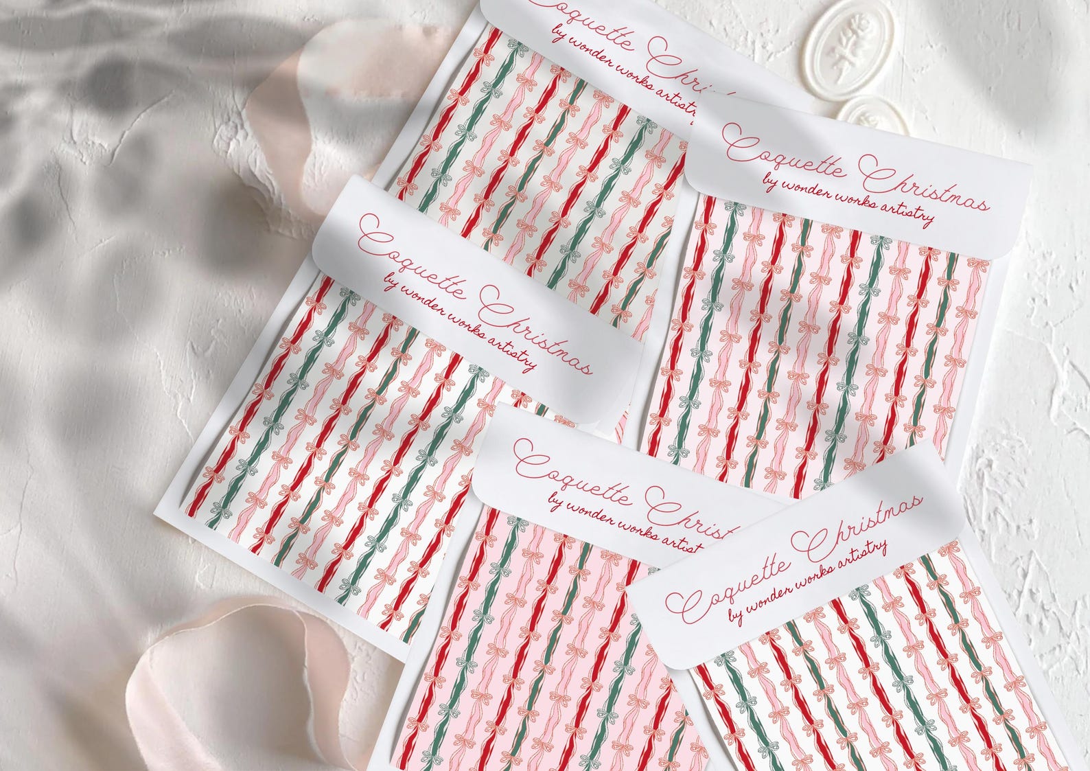 Christmas Stripes Seamless Pattern: Red, Green, Pink Coquette Bows ...