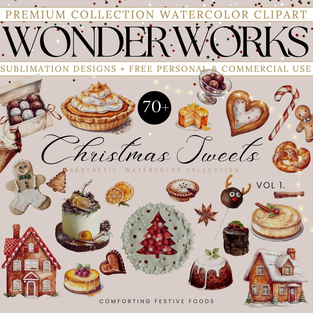 Christmas Sweets Clipart, Watercolor Sweets PNG Bundle, Deserts Clipart ...