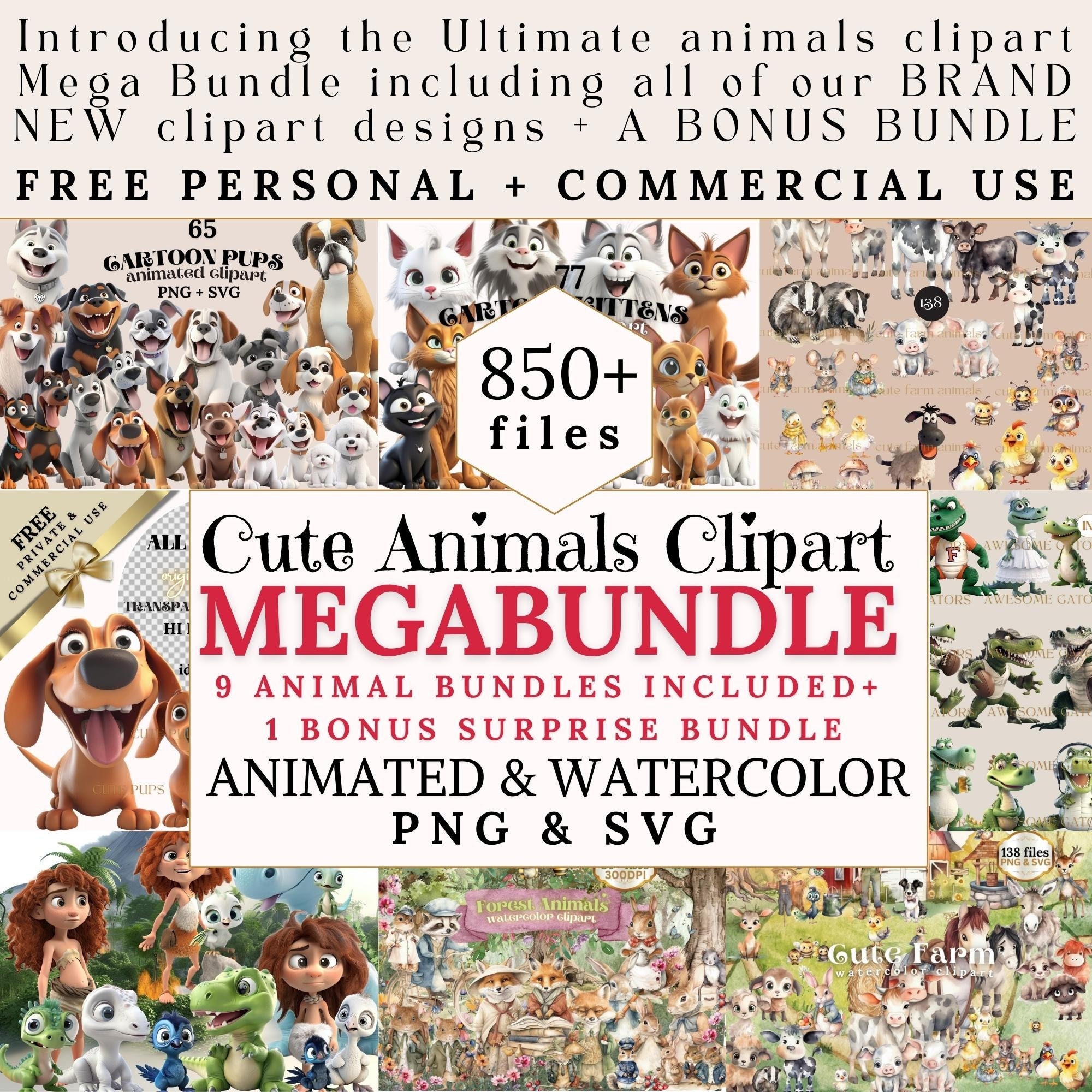850 Animals Clipart Megabundle Animated Animals Clipart - Etsy