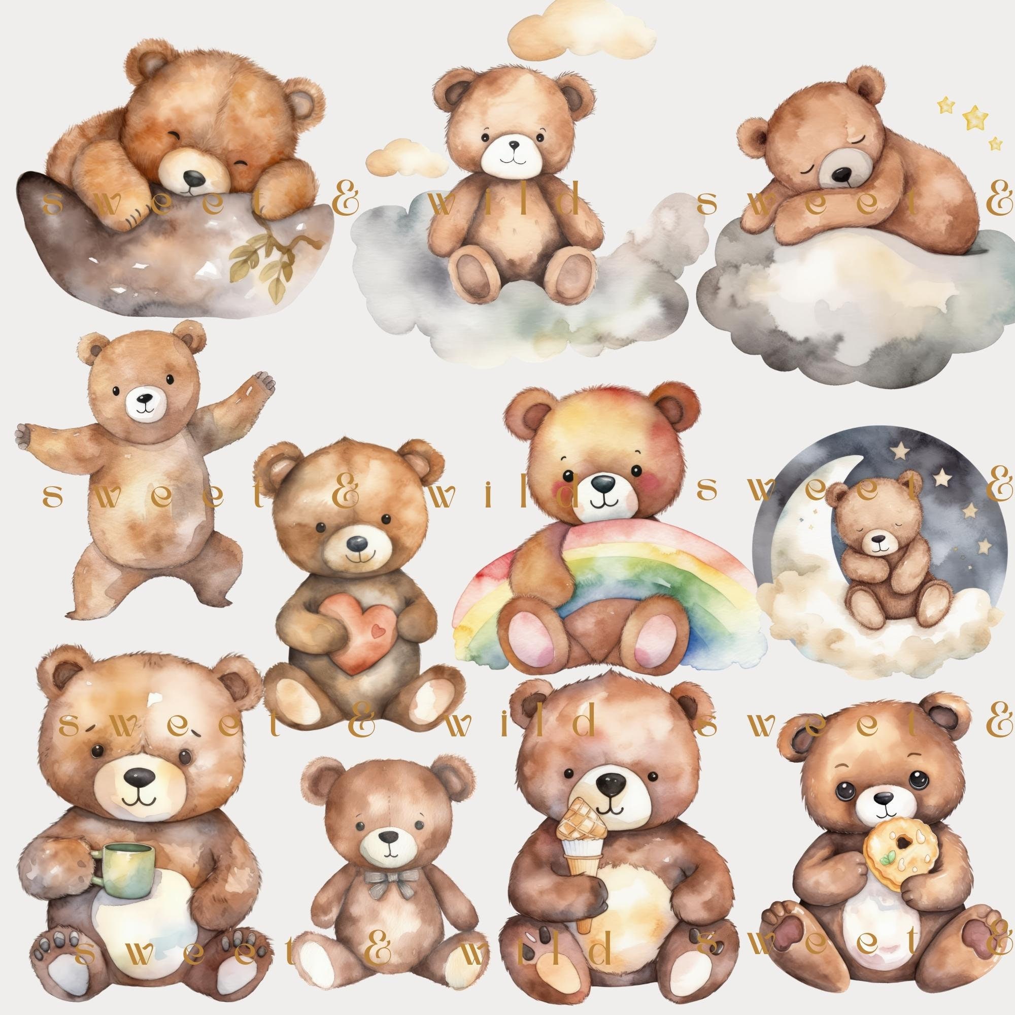 Teddybear Bundlewatercolor Clipartprintable - Etsy