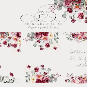 Watercolor Burgundy Blush Floral Clipart, Burgundy Flowers, Blush ...