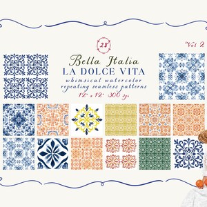 Watercolor Italian Tile Seamless Pattern, Mediterranean Lemon Tile ...