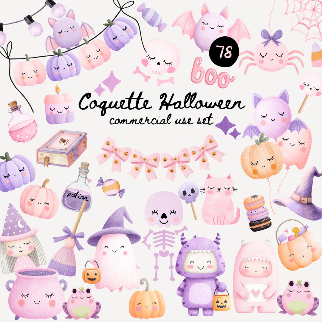 Pastel Halloween Clipart Bundle | Pink Goth Ghosts, Pumpkins ...