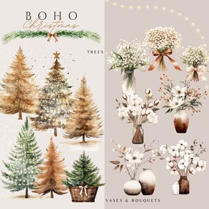 Boho Christmas Watercolor PNG Bundle Cute Christmas Graphics, Cozy ...