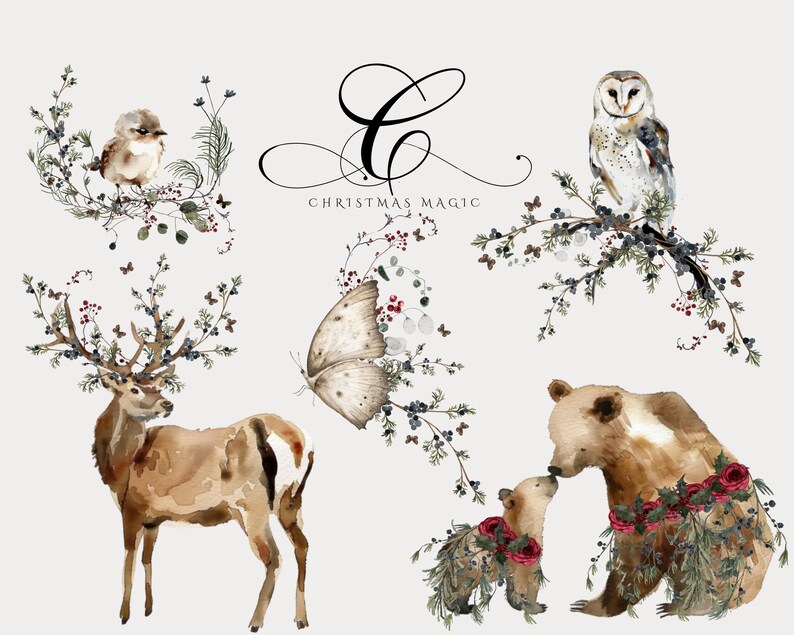 Boho Christmas Watercolor PNG Bundle, Christmas Clipart, Christmas ...