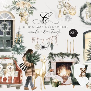 Watercolor Christmas Clipart Bundle, Cozy Christmas Clipart, Boho ...