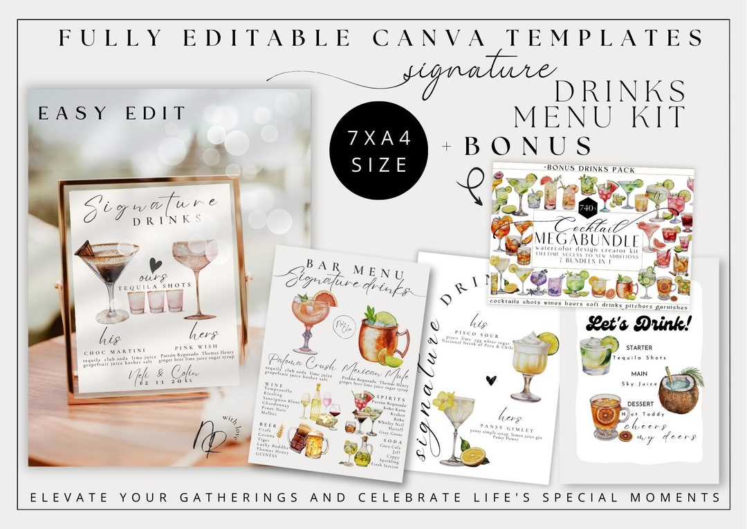 Signature Cocktail Menu Sign Templates Cocktail Megabundle, Minimalist ...