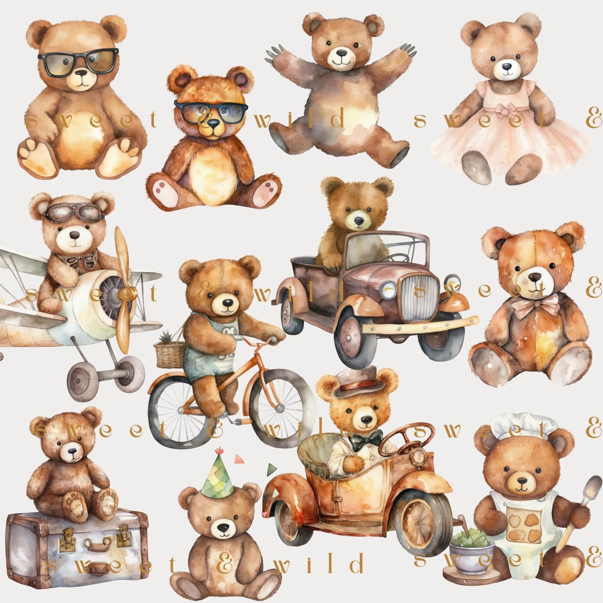 Teddybear Bundlewatercolor Clipartprintable - Etsy