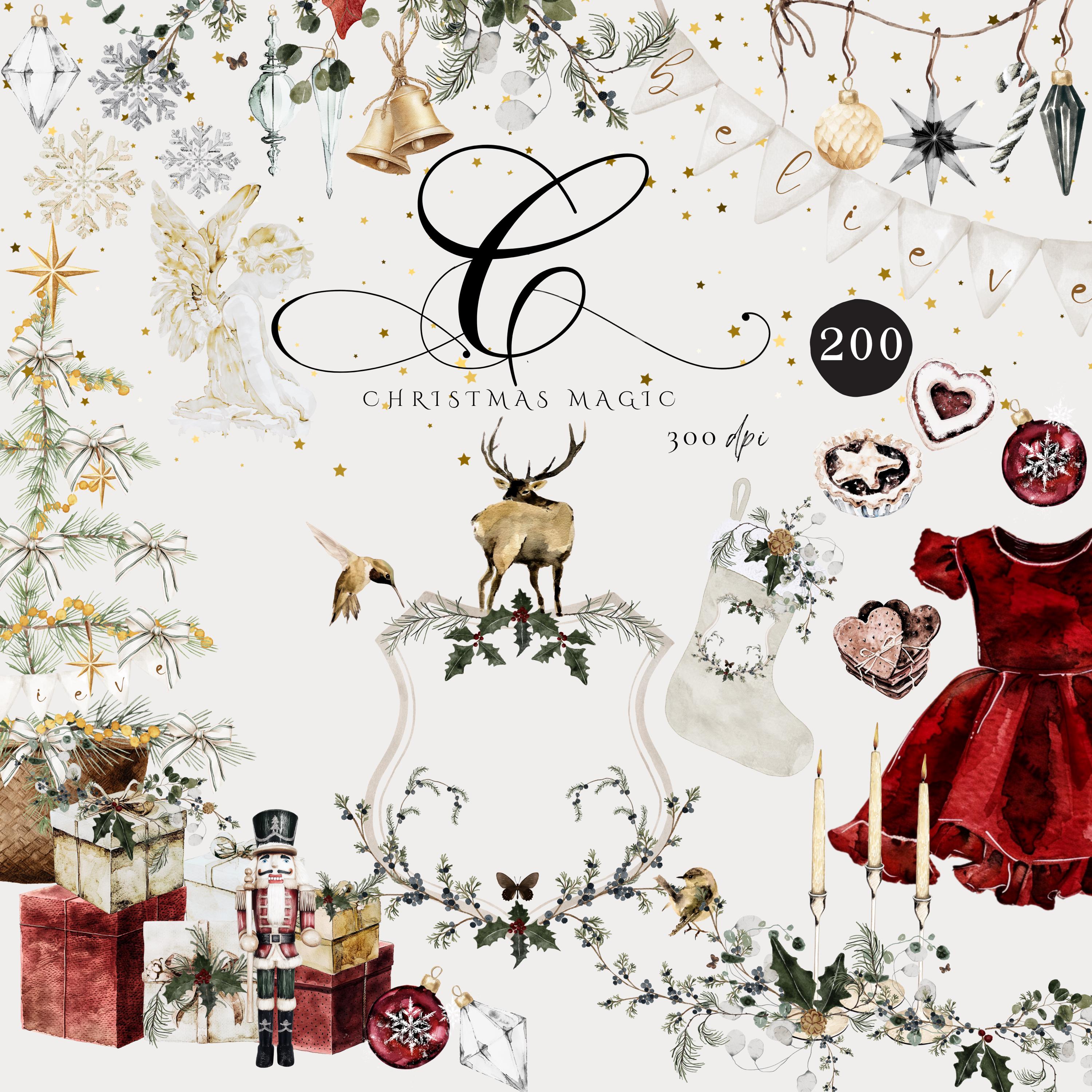 Boho Christmas Watercolor PNG Bundle, Christmas Clipart, Christmas ...