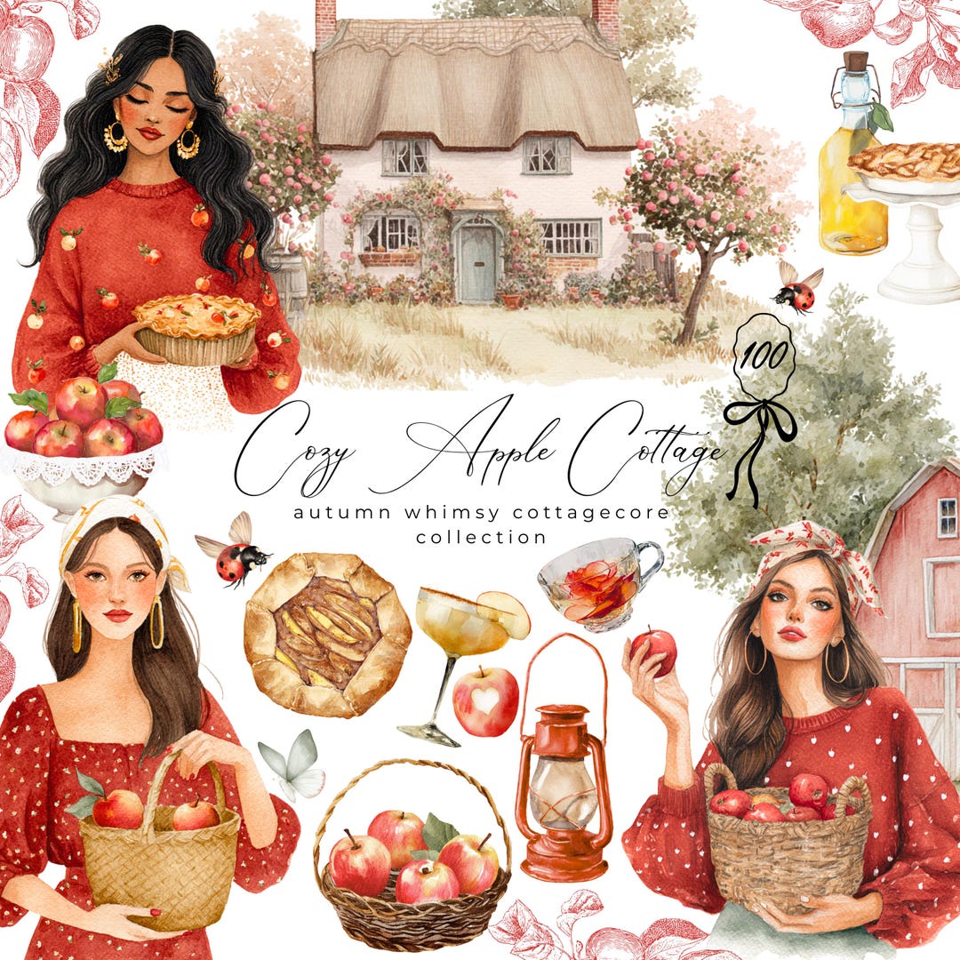 Watercolor Fall Apples Clipart | Cozy Autumn Farm Illustrations, Fall ...