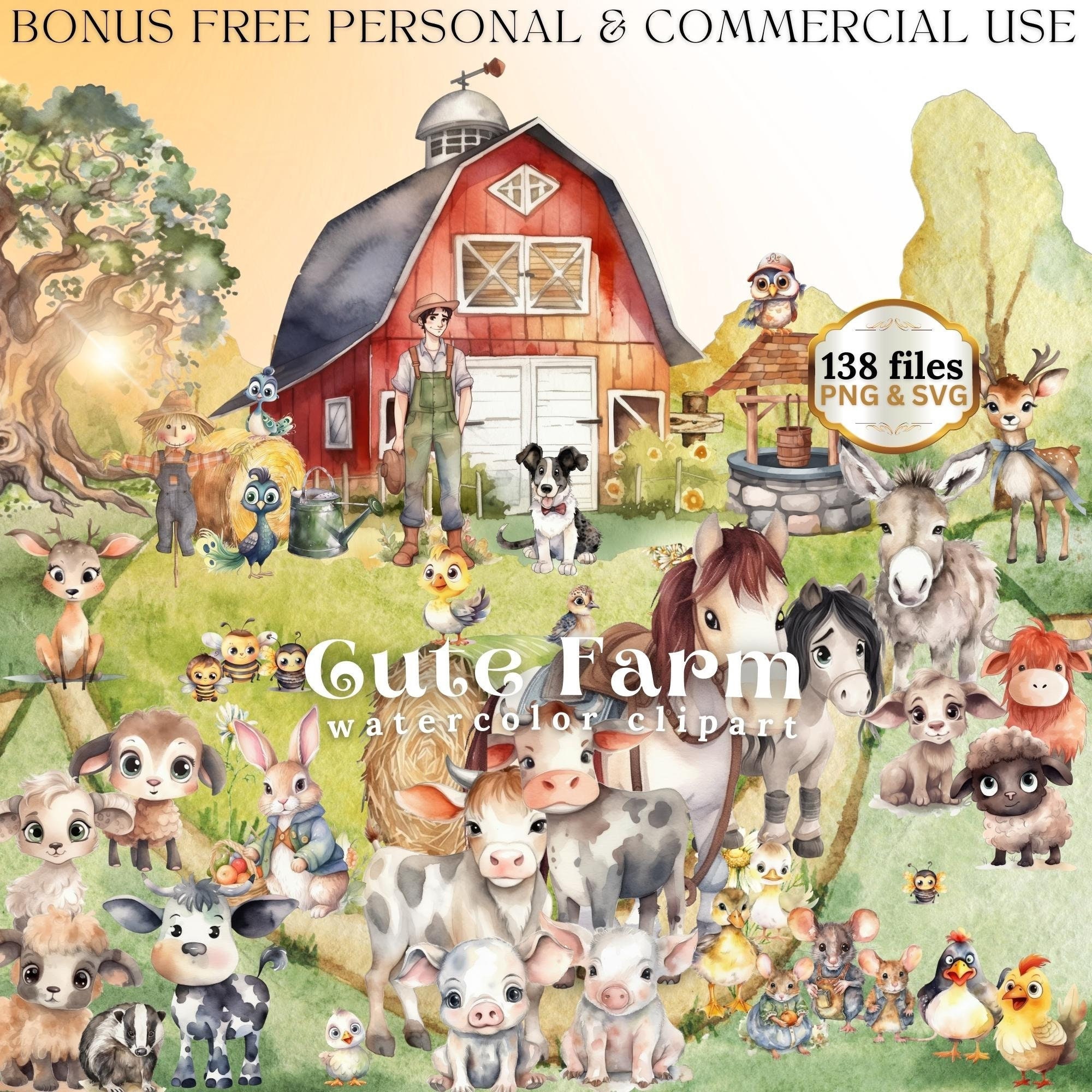 Cute Farm Animals Clipart,farmyard Animals Clipart,farm Baby Clipart ...