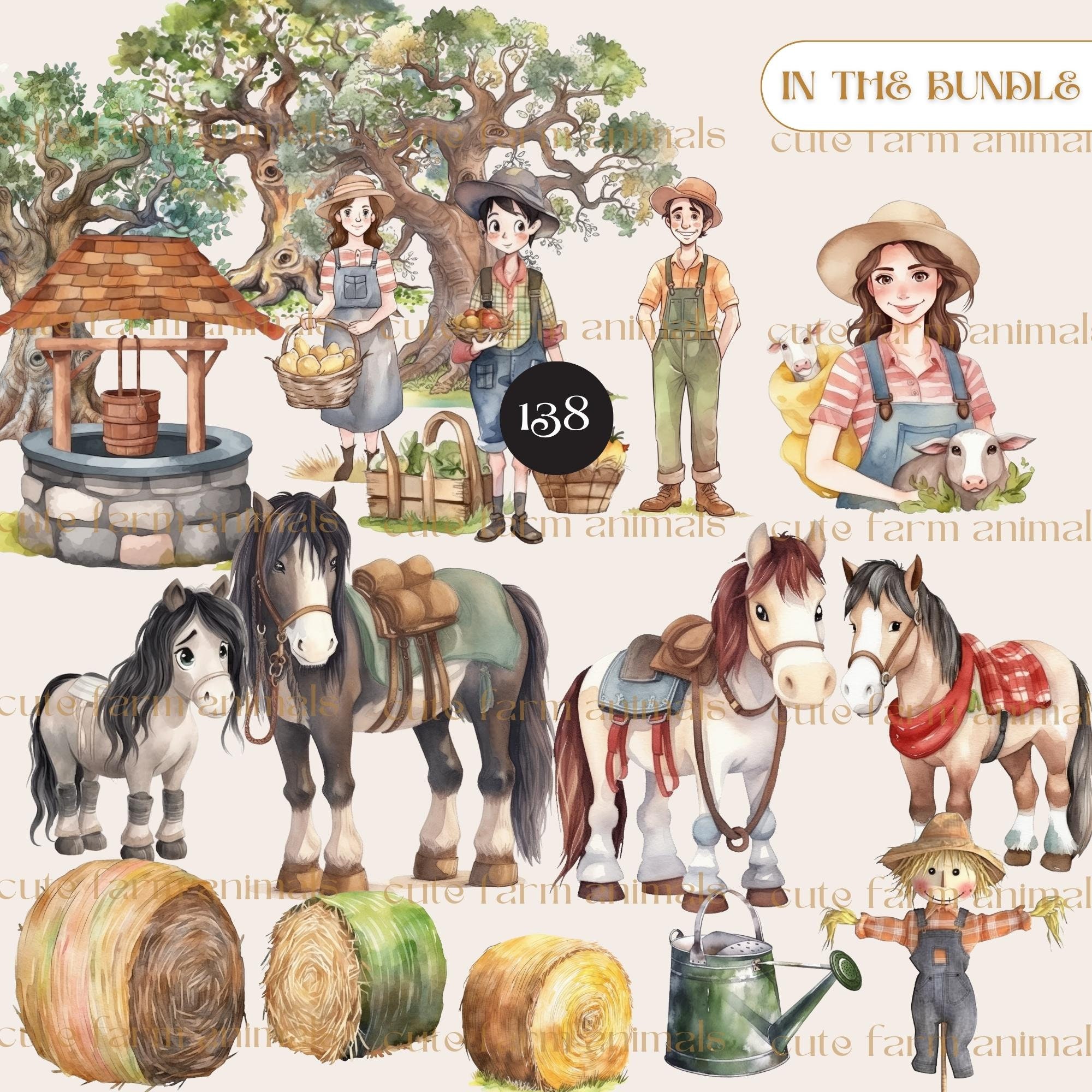 Cute Farm Animals Clipartfarmyard Animals Clipartfarm Baby - Etsy