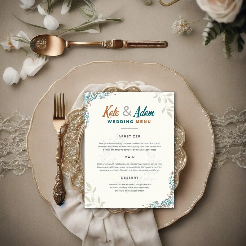 Wedding Menu Template Dining Menu Canva Template Customizable Printable ...