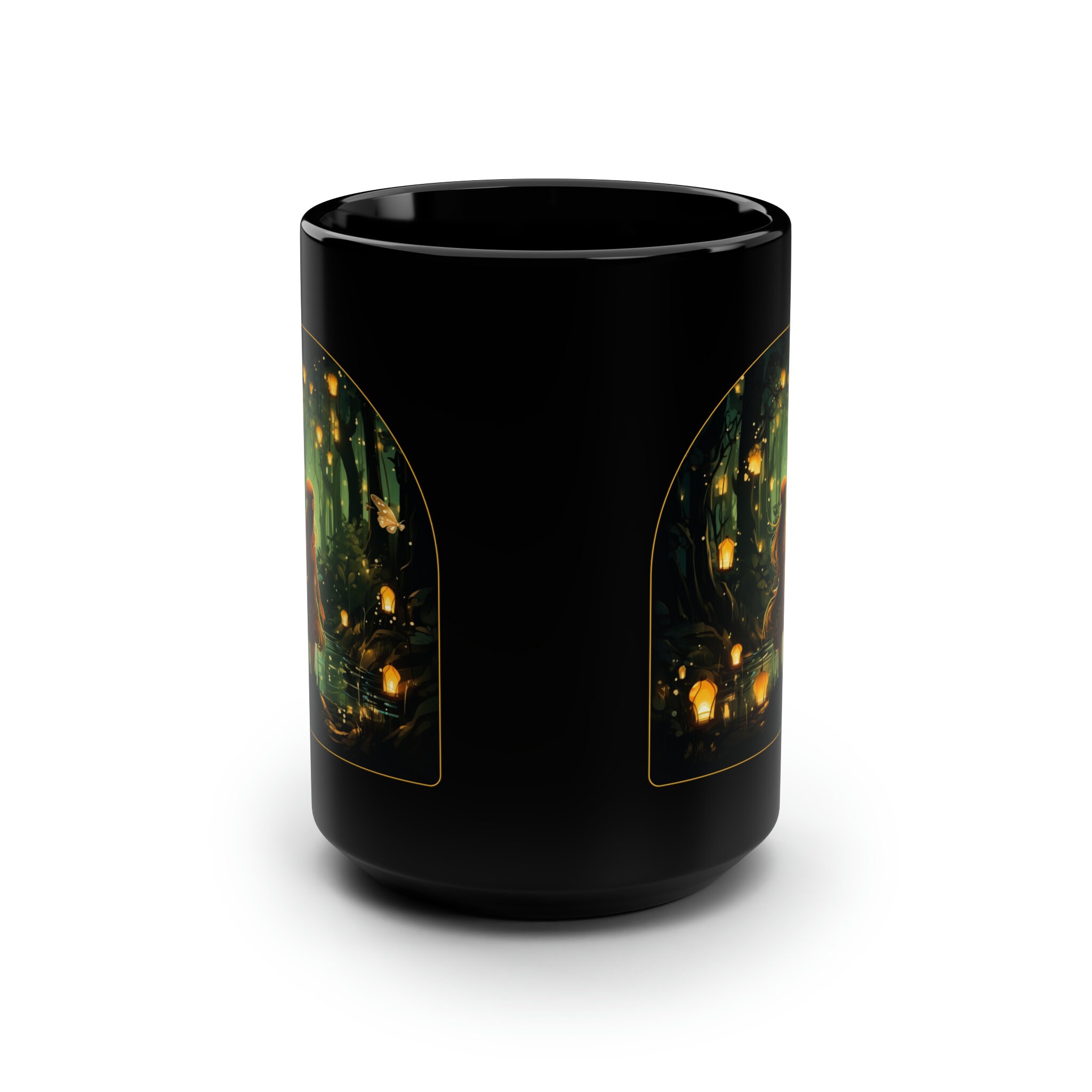 Enchanted Forest Fairy Mug, 15oz Black Ceramic Mug, Magical Forest ...